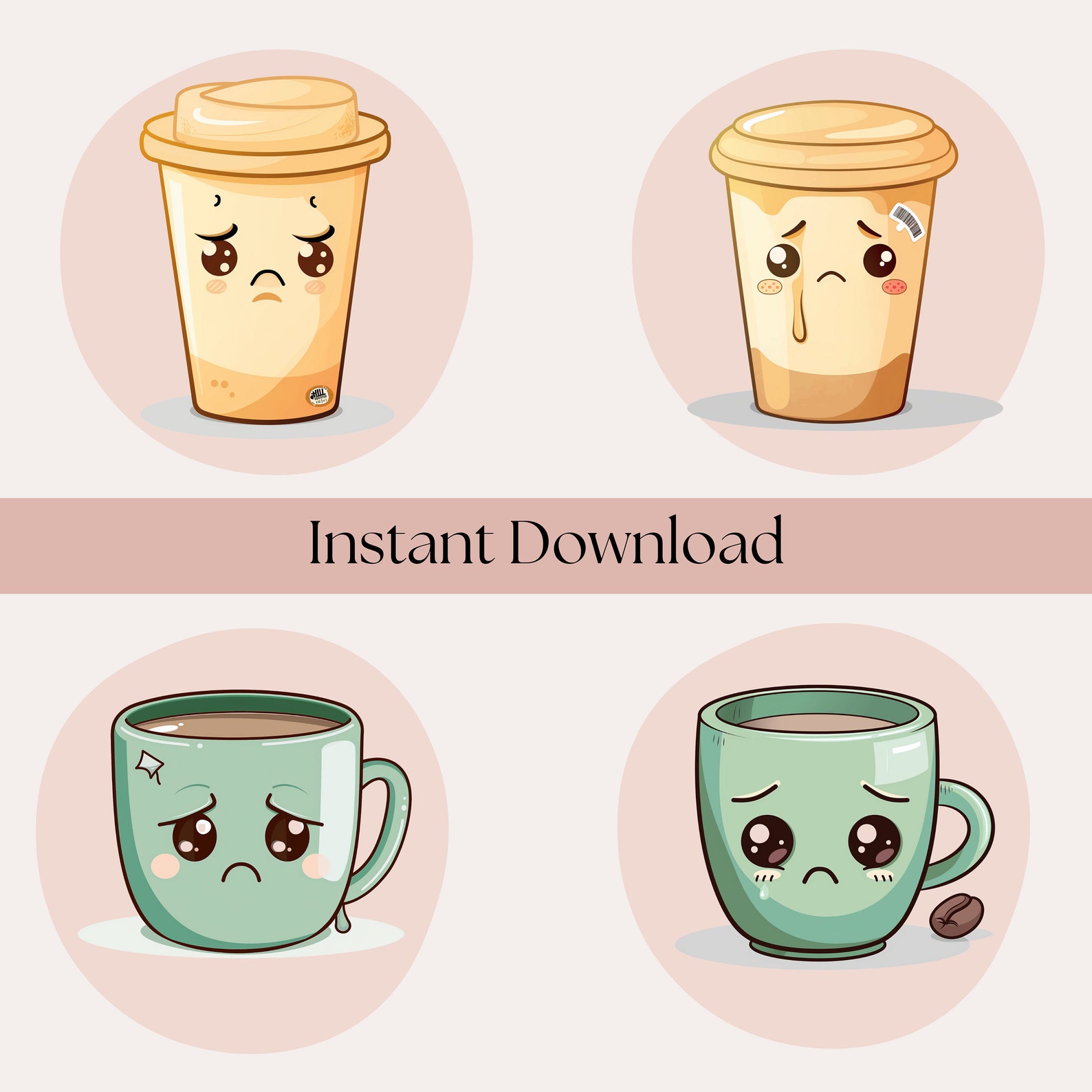 Cute Coffee Cup Characters PNG- Clipart for Commercial Use, Transparent ...