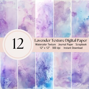 Lavender Watercolor Digital Paper Pack- 12 Watercolor Texture Clipart ...