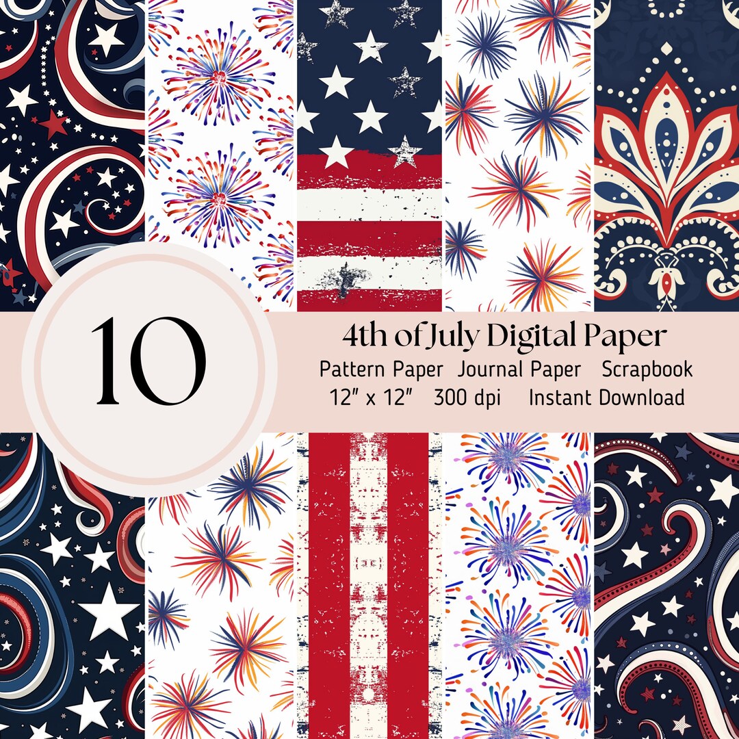 Fourth of July Digital Paper- 10 Stars and Stripes Pack, Background ...