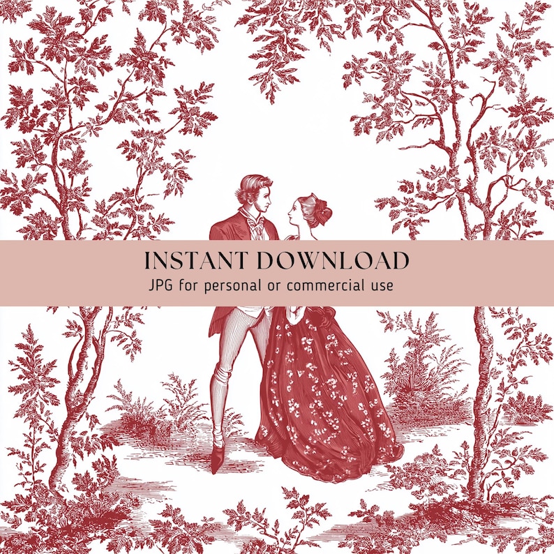 Red Toile Valentine's Day Digital Papers - 12 Pack, Background ...