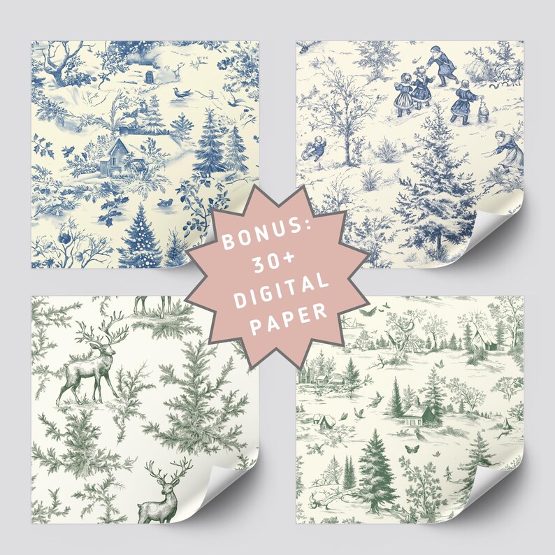 Christmas Toile Holiday Clipart Mega Bundle- 100+ PNG Transparent Files ...
