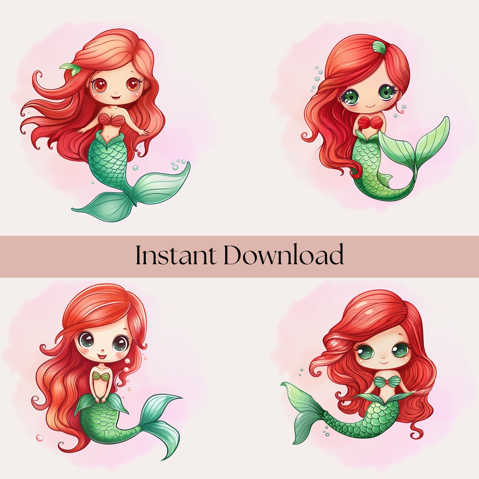 Cute Mermaids PNG- Clipart for Commercial Use, Transparent Background ...