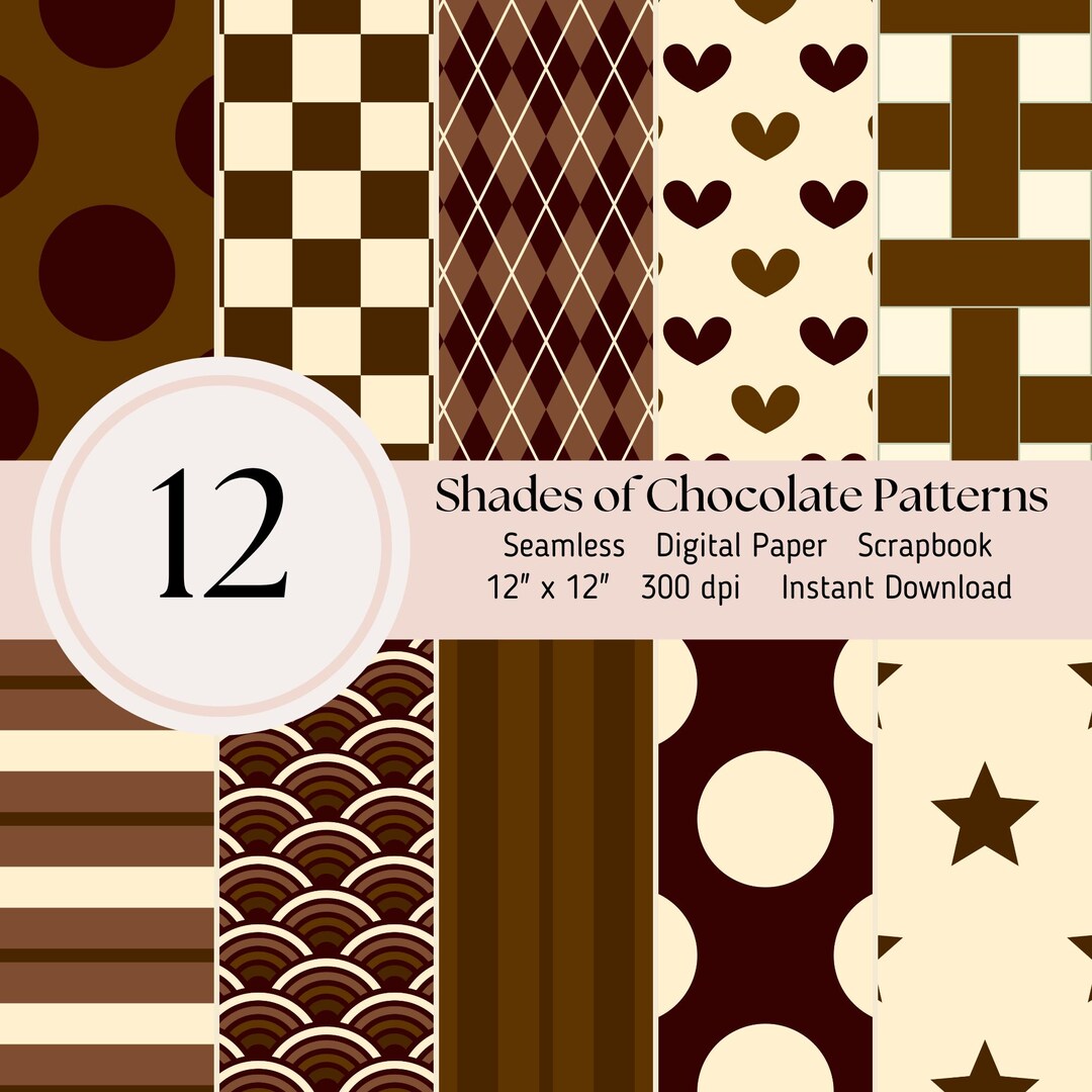 Dark Chocolate Seamless Pattern - 12 Digital Paper Pack, Texture ...