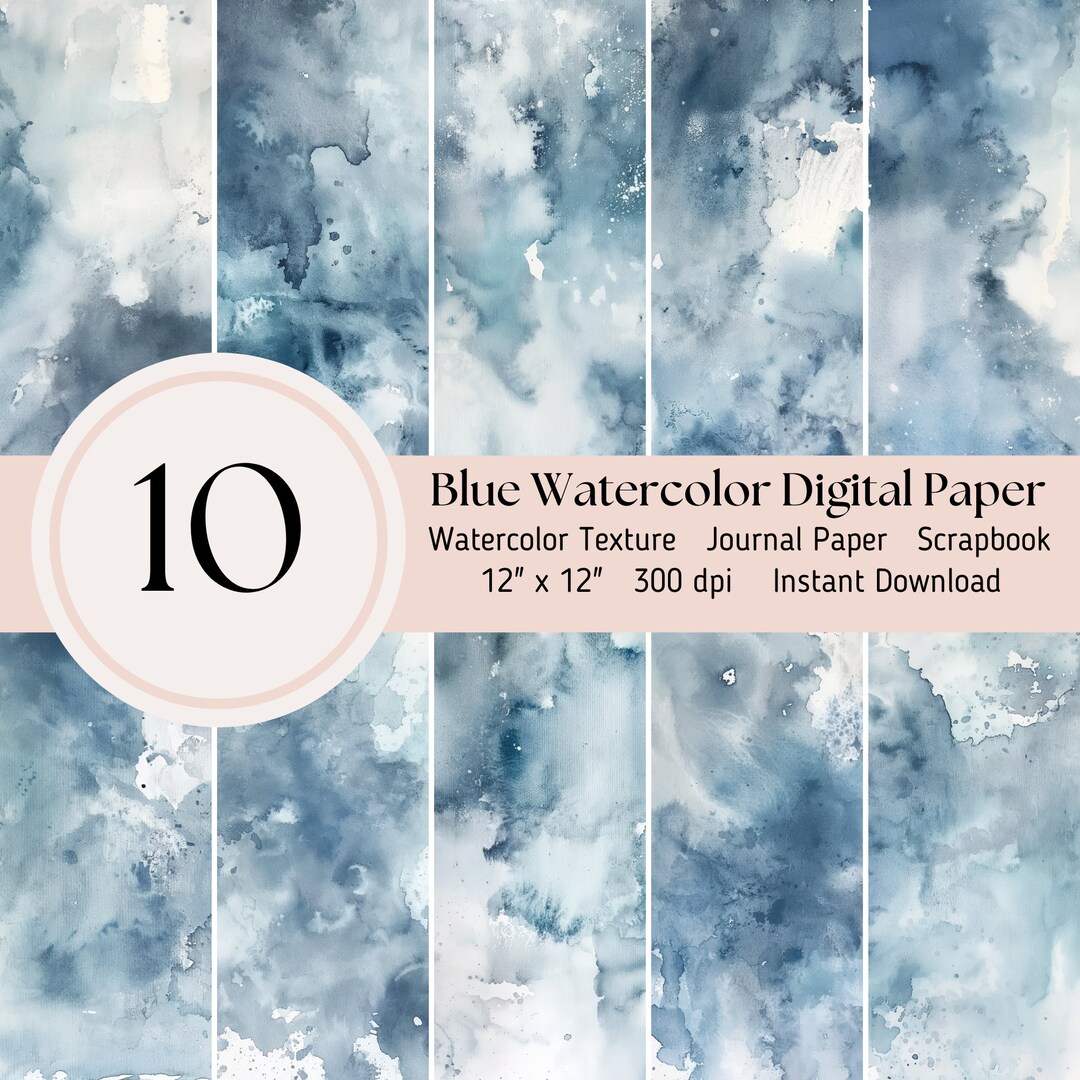 Blue Watercolor Digital Paper Pack- 10 Watercolor Texture Clipart ...