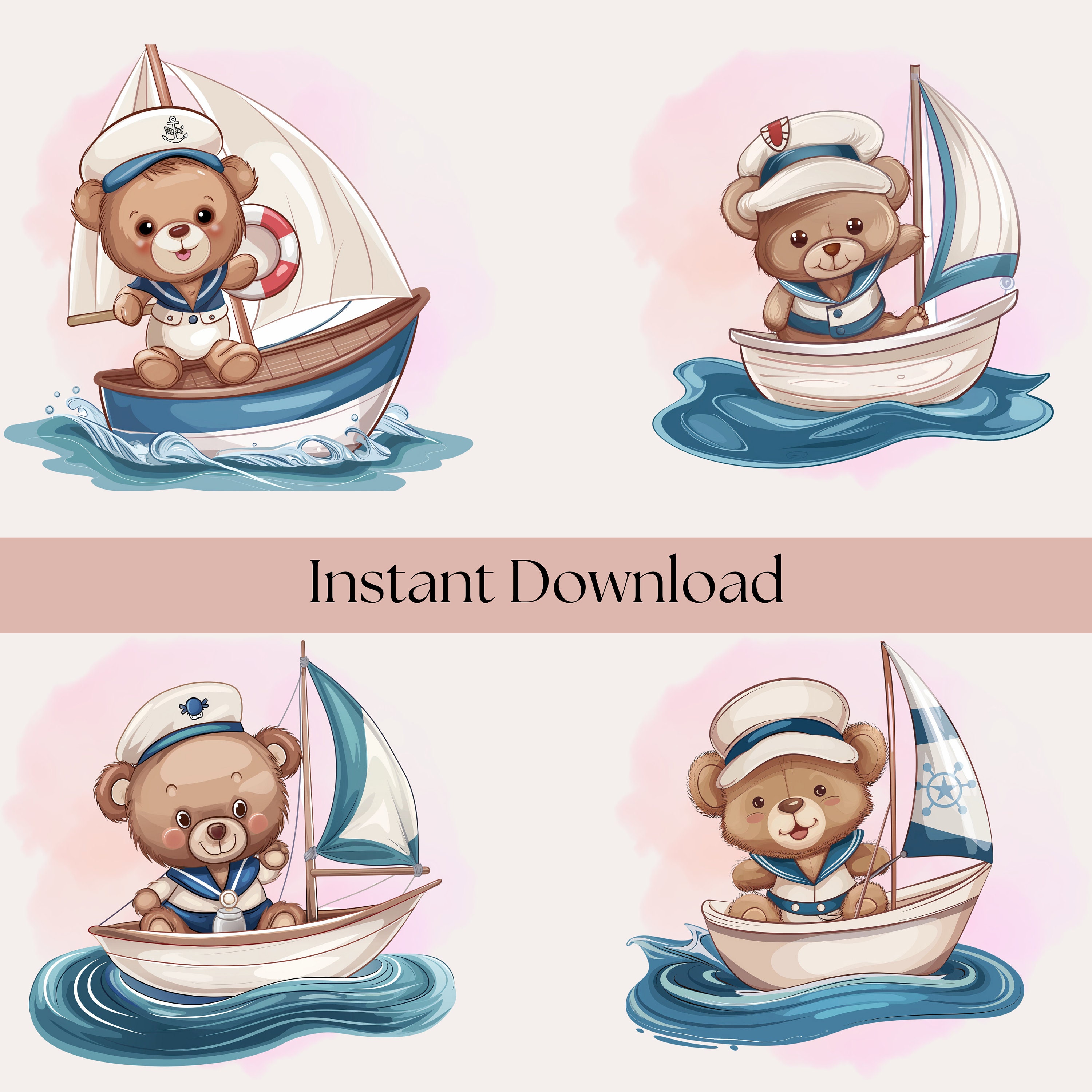 Sailor Bear Clipart in Blue, PNG for Commercial Use, Transparent ...