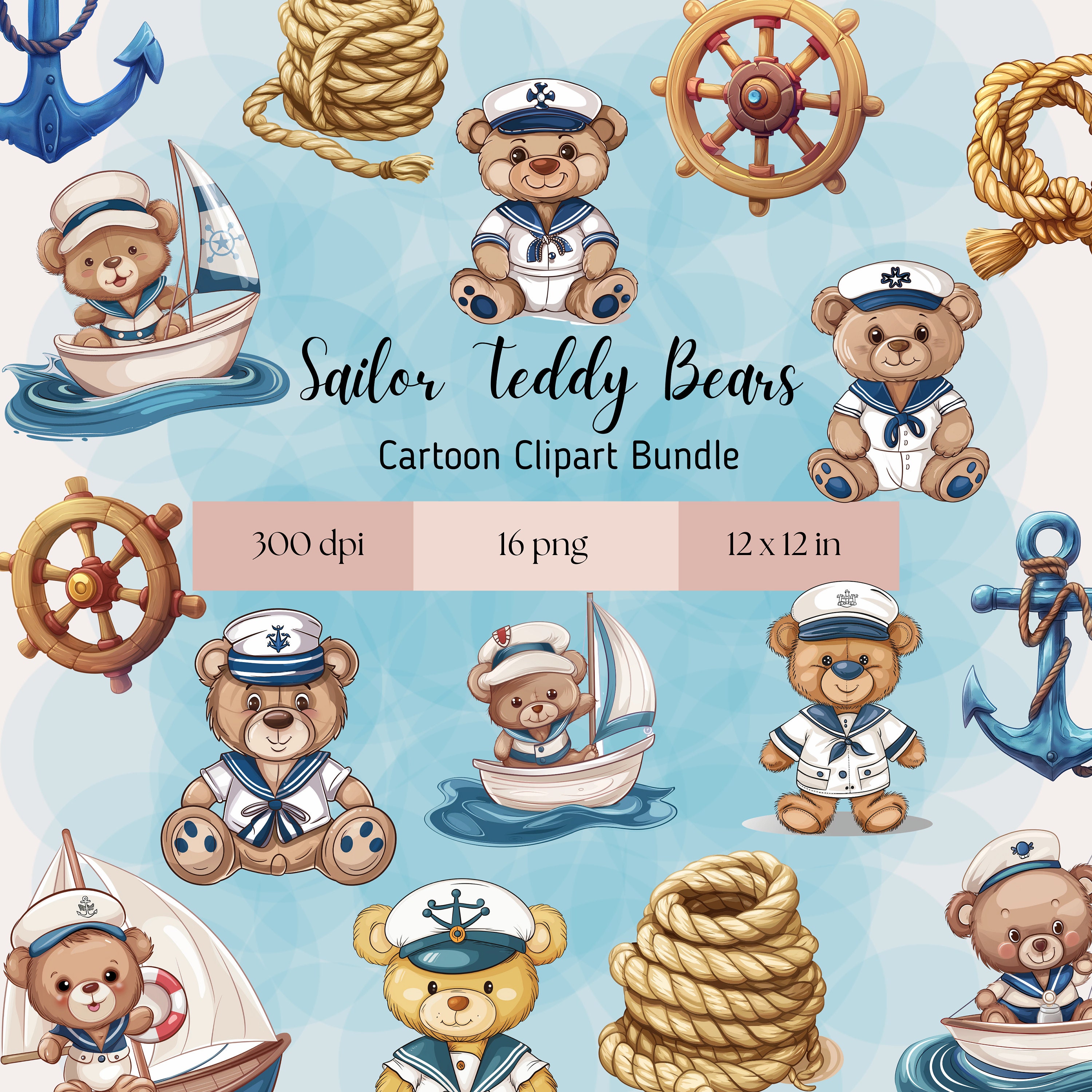 Sailor Bear Clipart in Blue, PNG for Commercial Use, Transparent ...