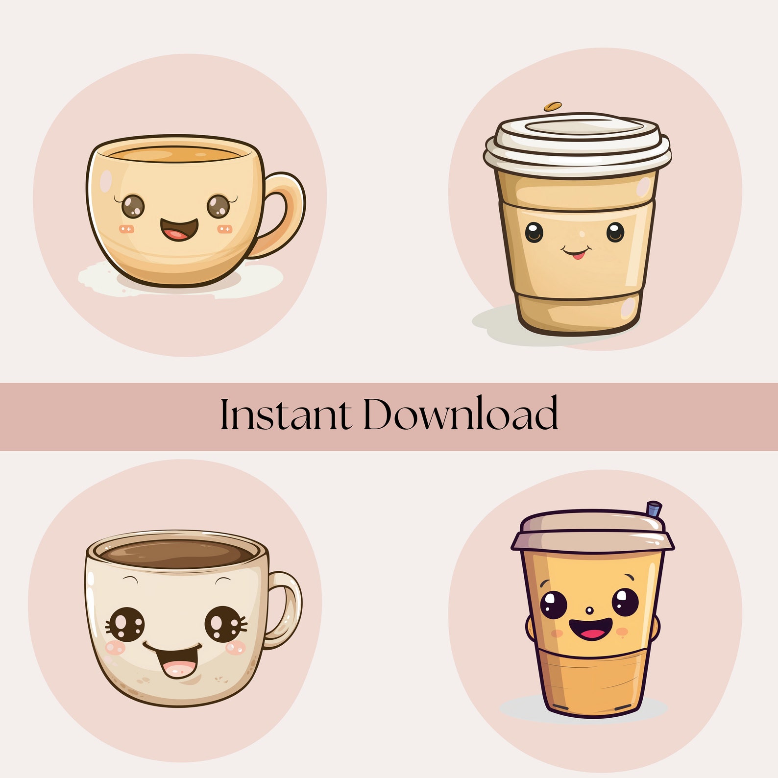 Cute Coffee Cup Characters PNG- Clipart for Commercial Use, Transparent ...