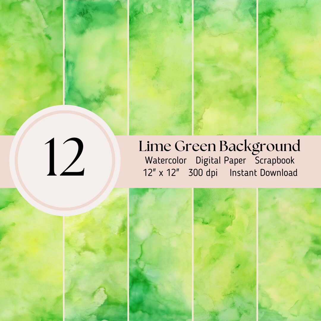 Lime Green Digital Paper - 12 Pack Watercolor Texture Background ...