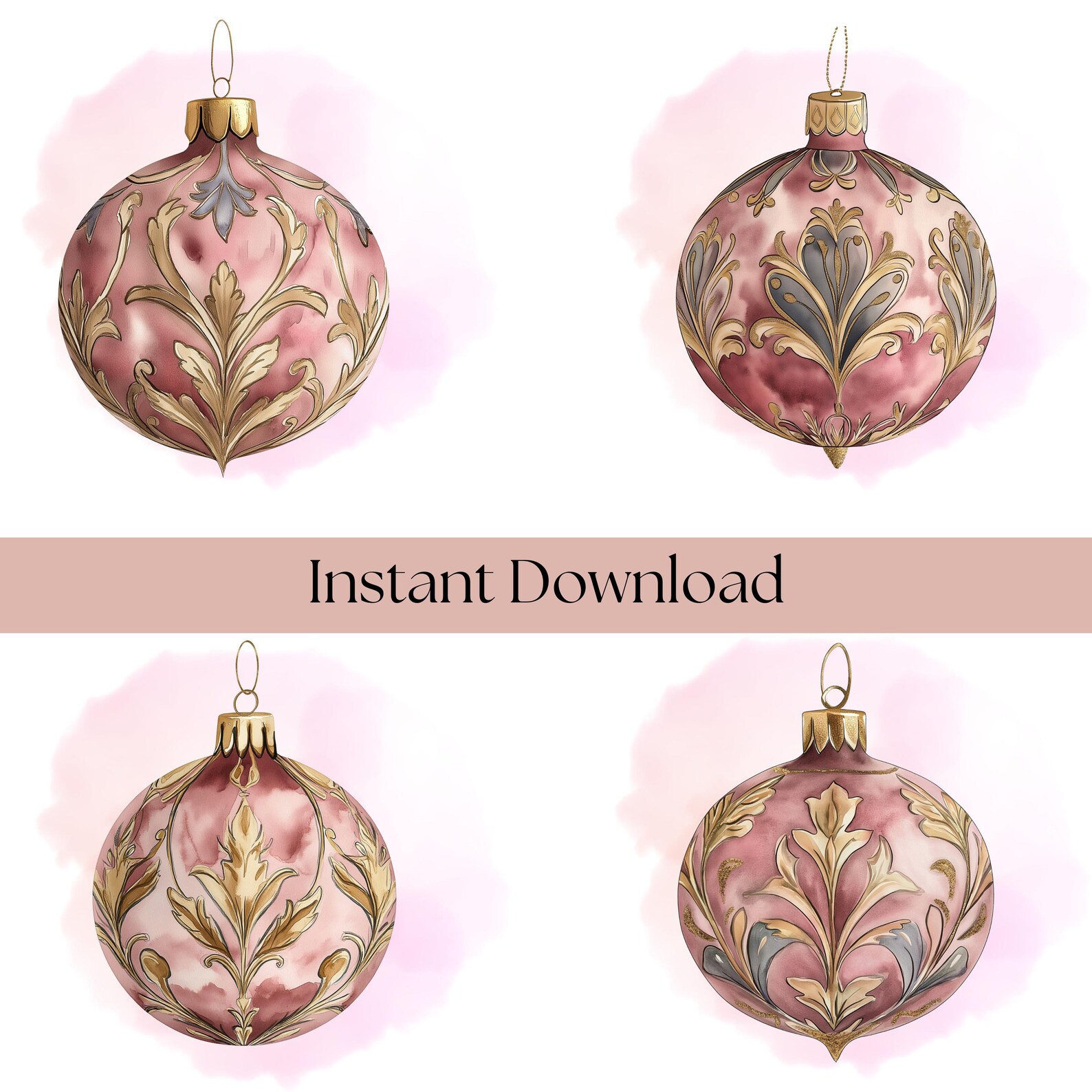 Rococo Christmas Clipart- 20 PNG Ornament Images, Transparent ...