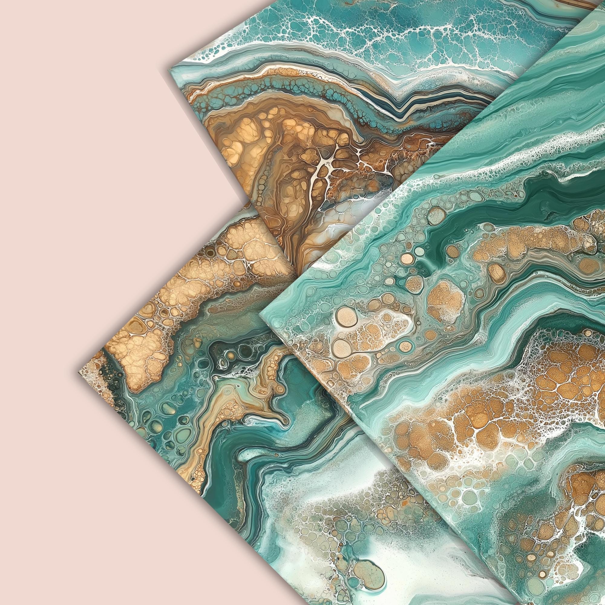 Teal and Brown Digital Paper - 12 Pack Acrylic Pour Patterns ...