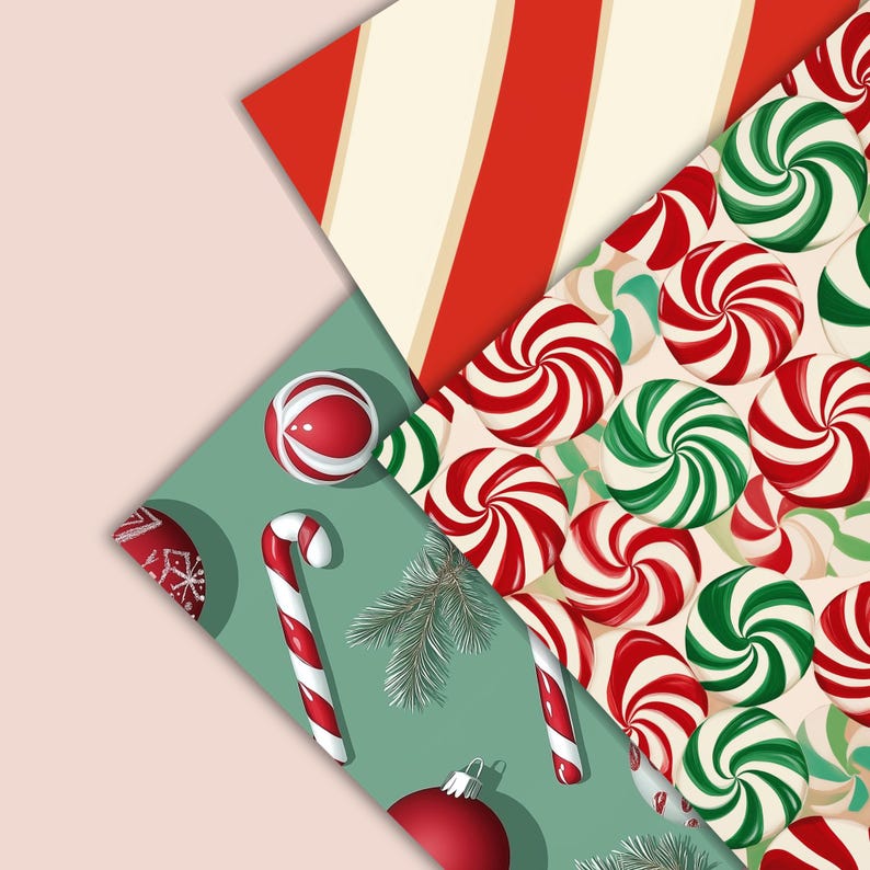 Candy Cane Lane Collection, Digital Paper - 12 Pack Christmas Patterns ...