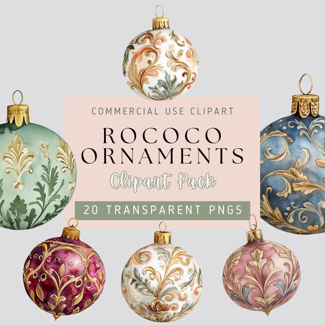Rococo Christmas Clipart- 20 PNG Ornament Images, Transparent ...