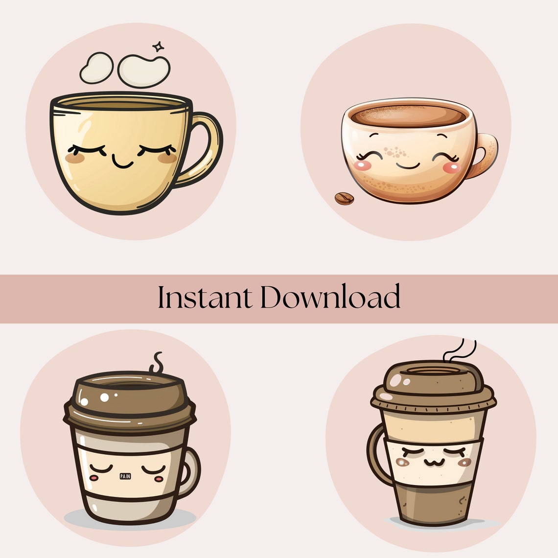Cute Coffee Cup Characters PNG- Clipart for Commercial Use, Transparent ...