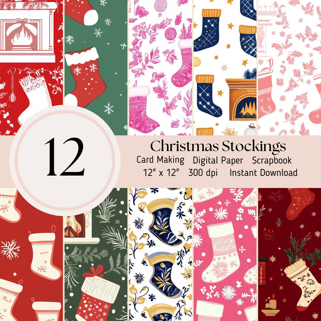 Digital Paper Christmas Stocking- 12 Pack, Christmas, Background ...