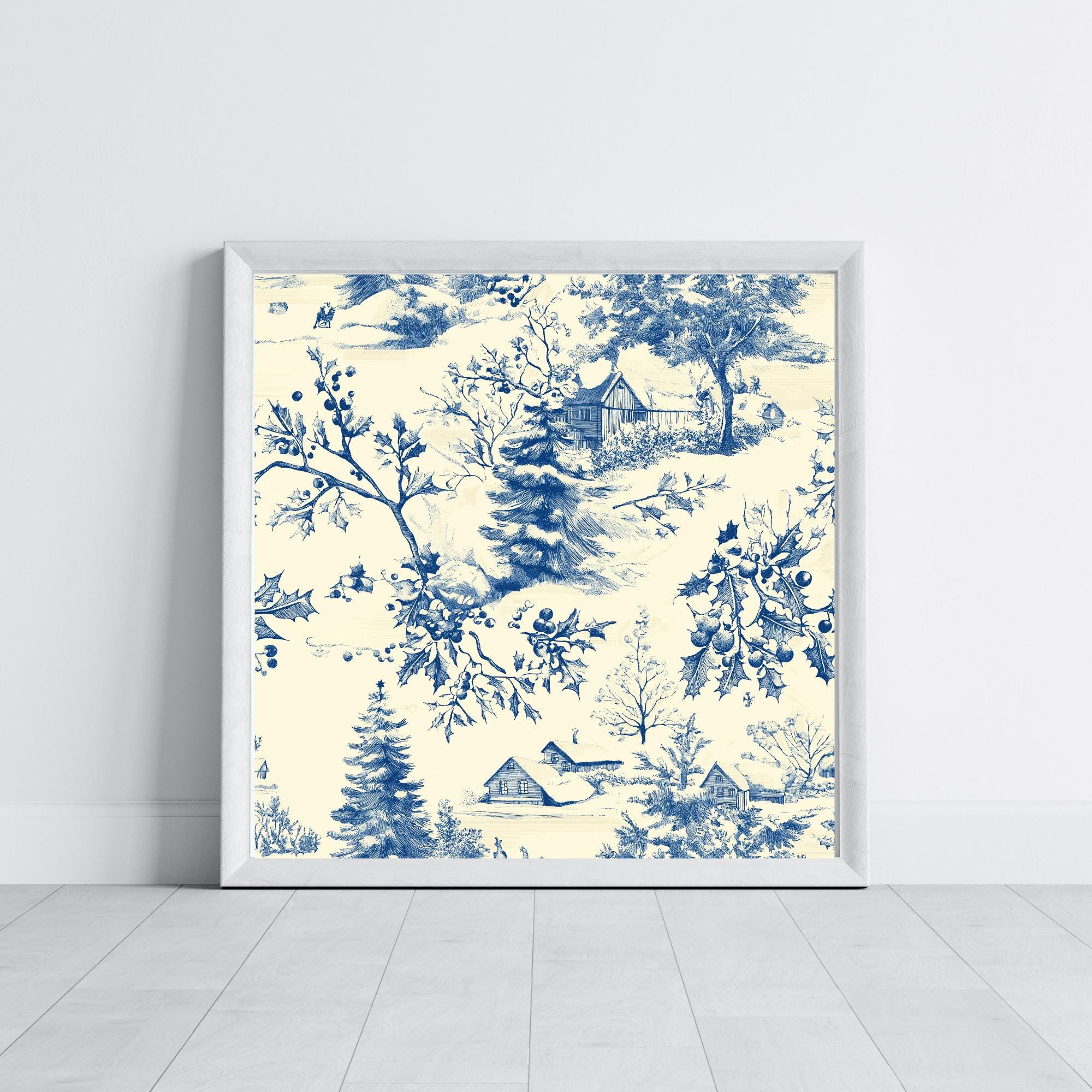 Christmas Toile Digital Download, Blue - 12 Pack, Background ...