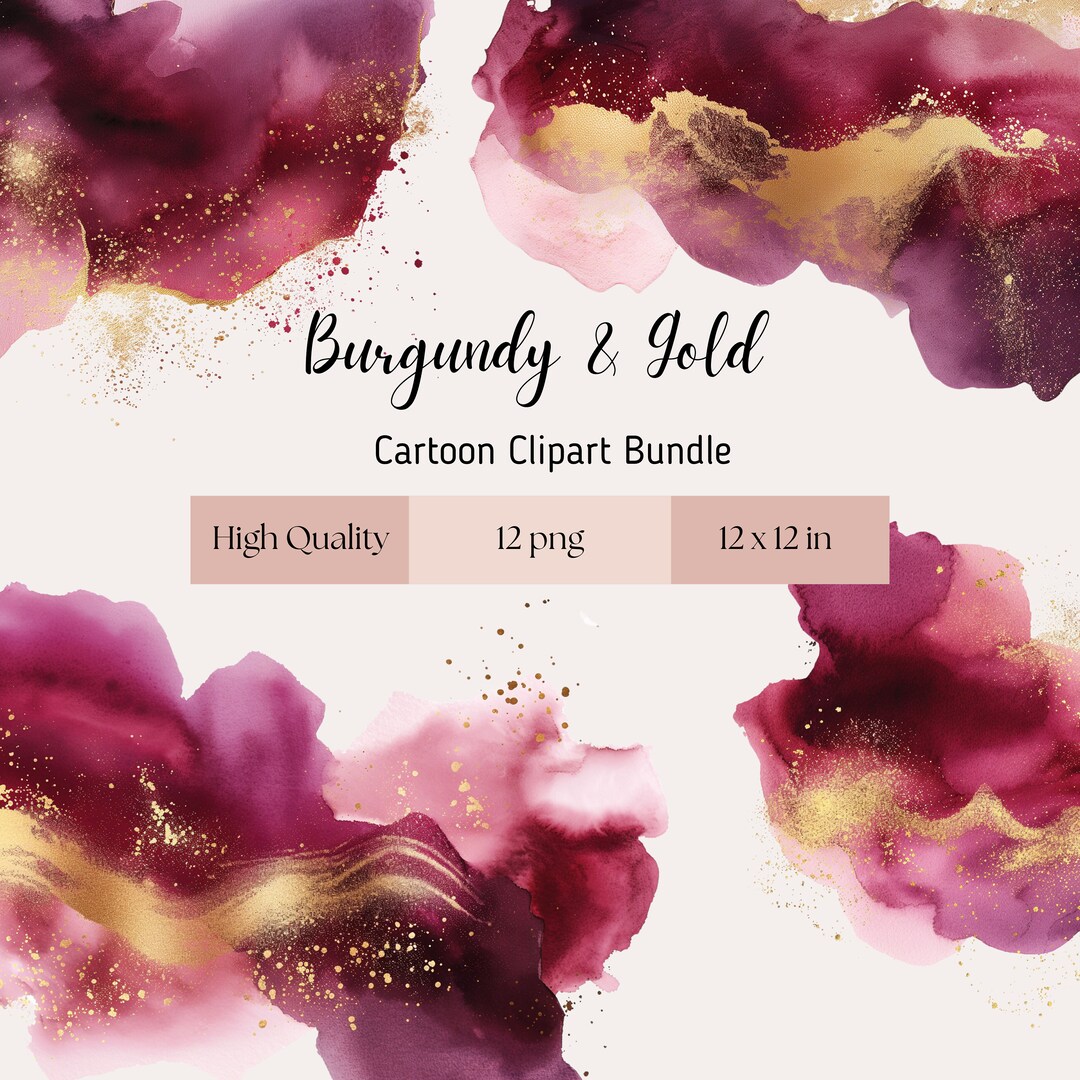 Burgundy and Gold Splash Clipart, 12 Pack, Scrapbooking Journal Sheets ...