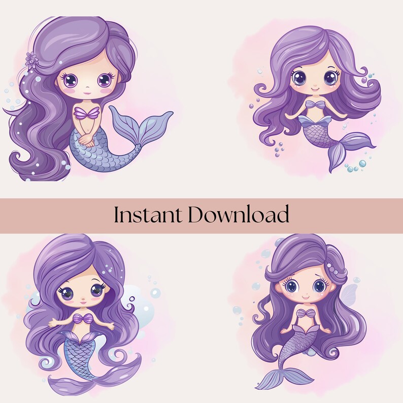 Cute Mermaids PNG- Clipart for Commercial Use, Transparent Background ...
