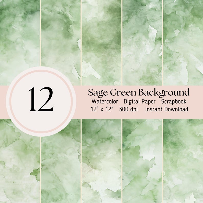 Sage Green Digital Paper 12 Pack Watercolor Texture Background ...
