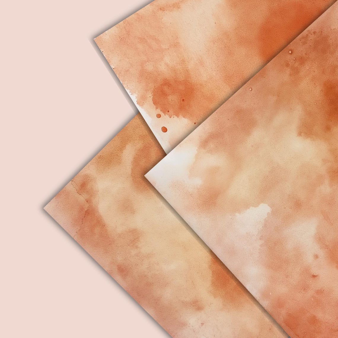 Terracotta Orange Digital Paper - 12 Pack Watercolor Texture Background ...