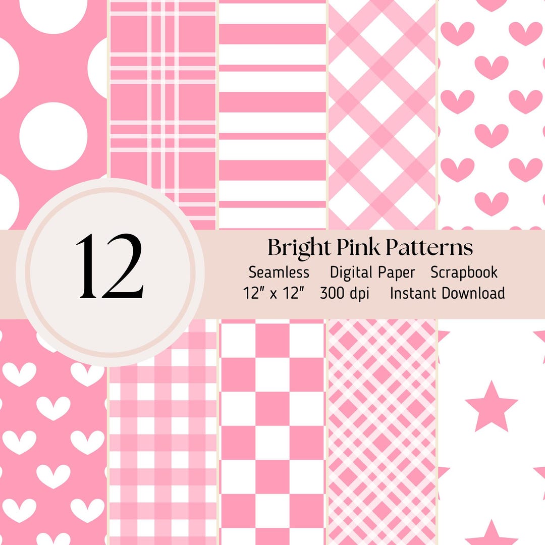 Pink Gingham Digital Paper- 12 Seamless Patterns, Background ...