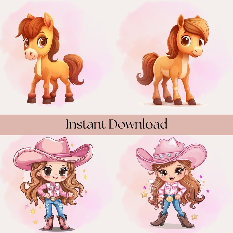Cute Cowgirl in Pink PNG- Rodeo, Western Clipart for Commercial Use ...
