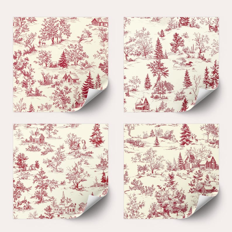 Christmas Toile Seamless Pattern, Red 12 Pack, Background, Scrapbooking ...