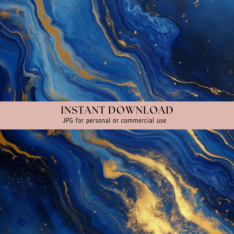 Royal Blue and Gold Digital Paper - 12 Pack Acrylic Pour Patterns ...