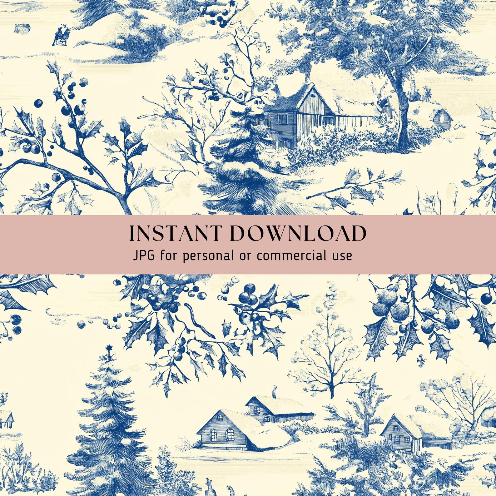 Christmas Toile Digital Download, Blue - 12 Pack, Background ...