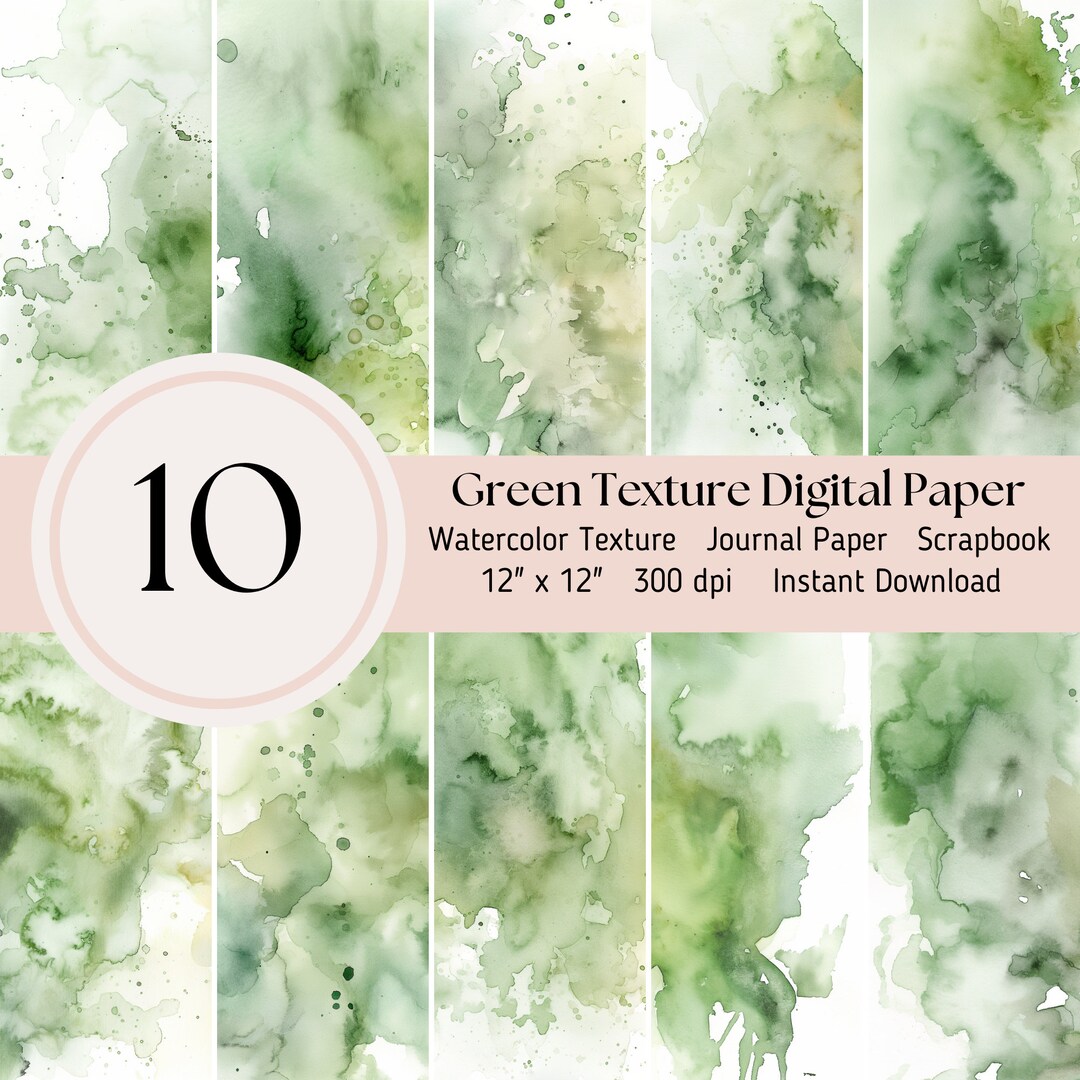 Green Watercolor Digital Paper Pack- 10 Watercolor Texture Clipart ...