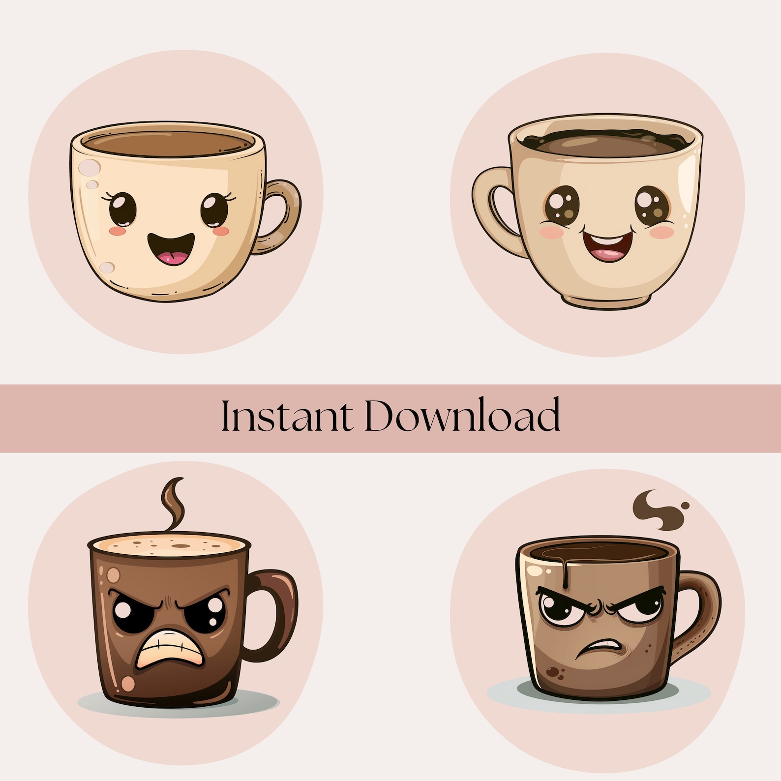 Cute Coffee Cup Characters PNG- Clipart for Commercial Use, Transparent ...