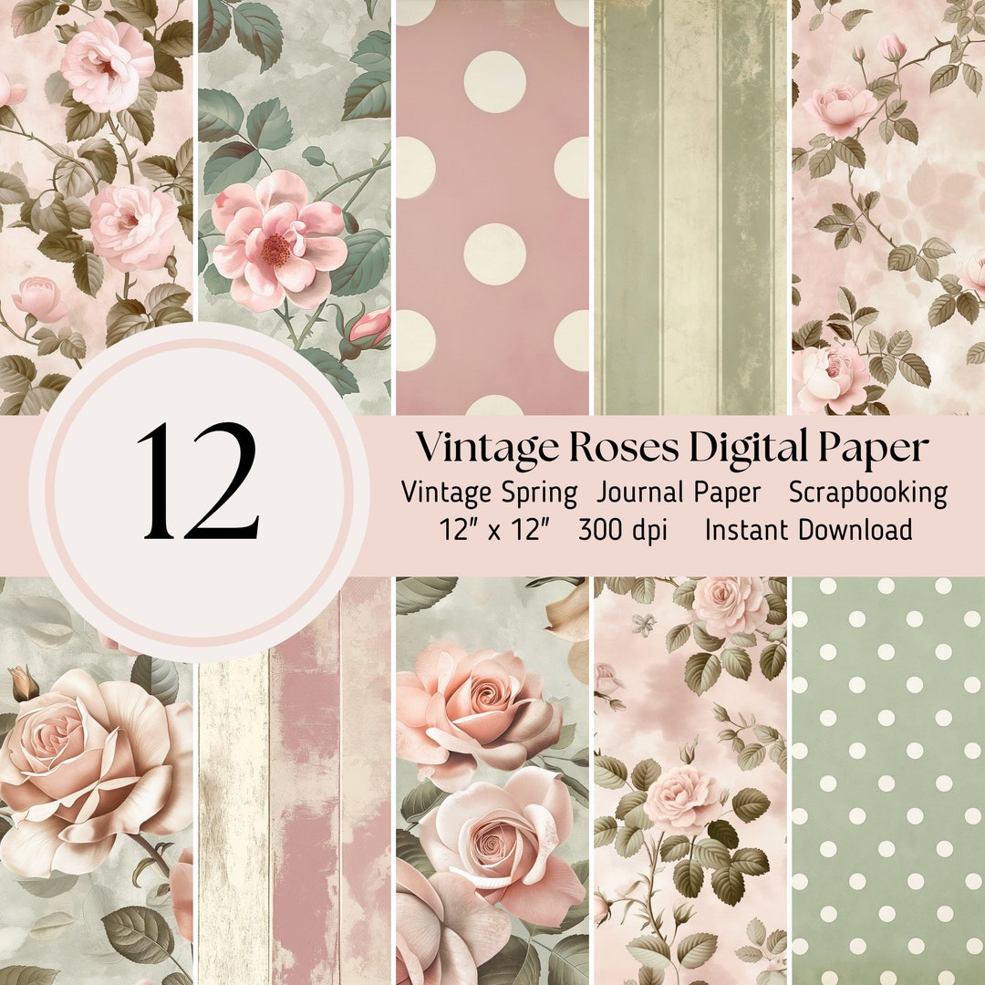 Vintage Roses Digital Paper Pack- 12 Vintage Spring, Scrapbooking ...