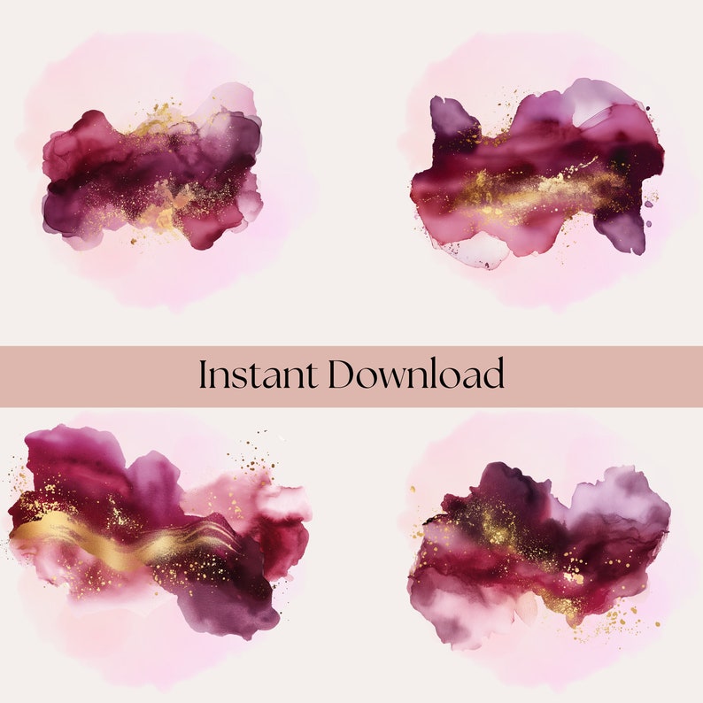 Burgundy and Gold Splash Clipart, 12 Pack, Scrapbooking Journal Sheets ...
