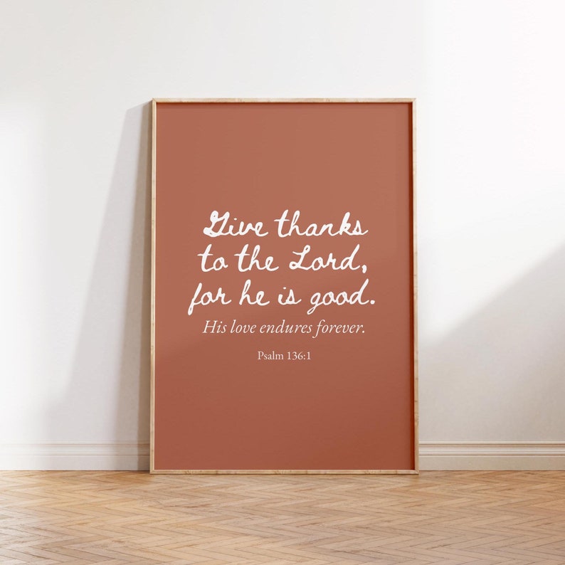 Burnt Orange Modern Christian Wall Art Bible Verse Poster Psalm 136 ...