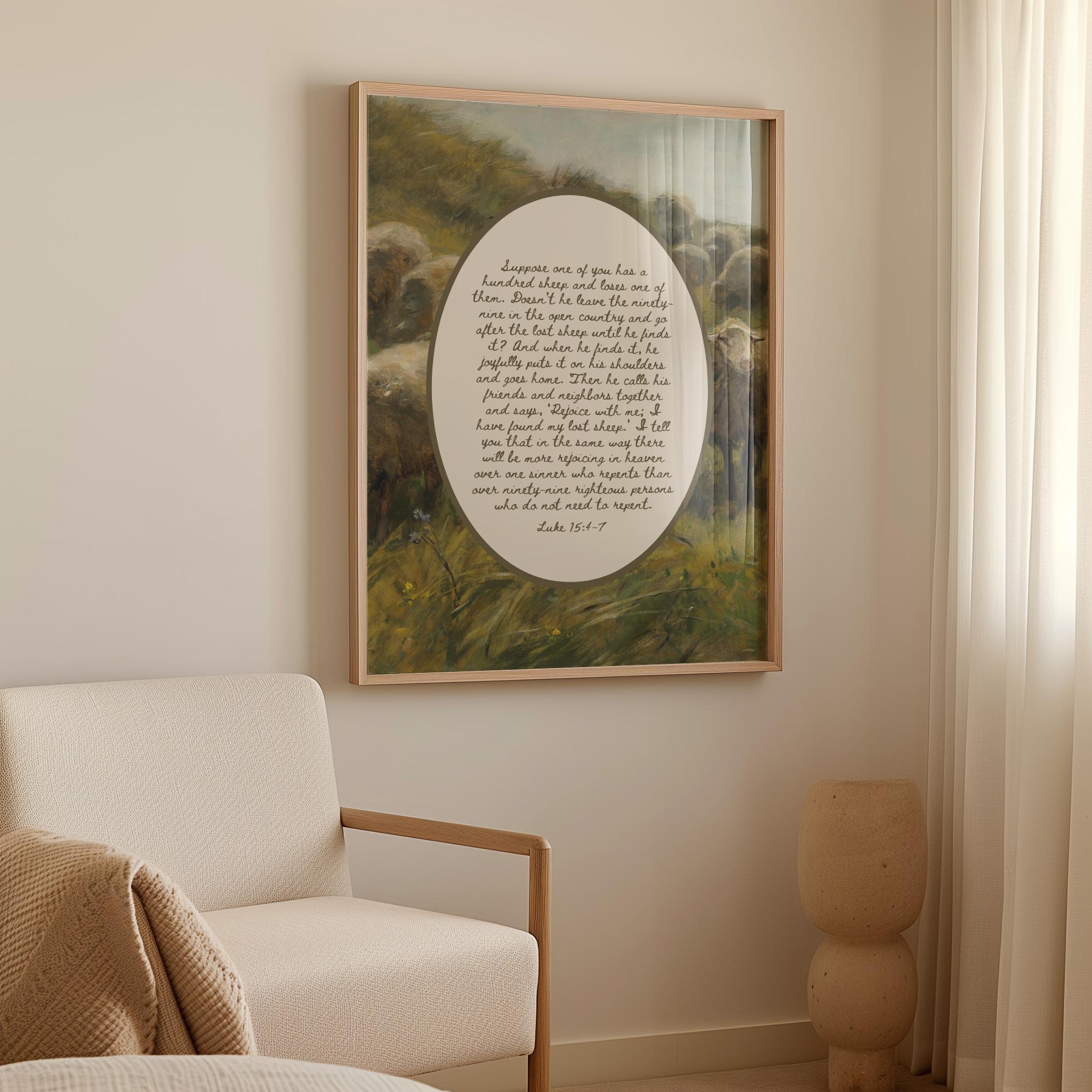 Parable of the Lost Sheep Print Jesus Leaves the 99 Bible Verse Wall ...