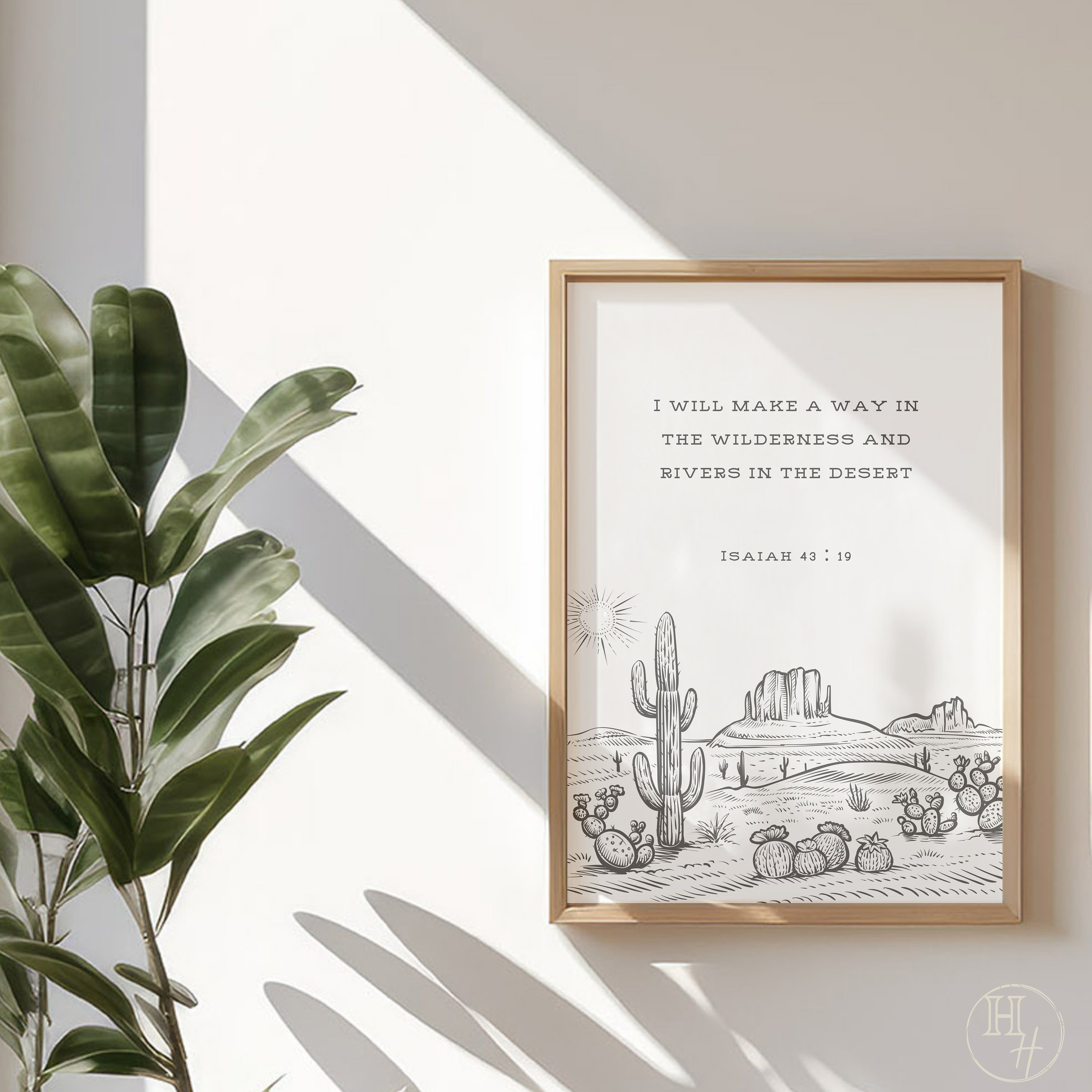 Bible Verse Wall Art Desert Landscape, Modern Western Line Art Print ...