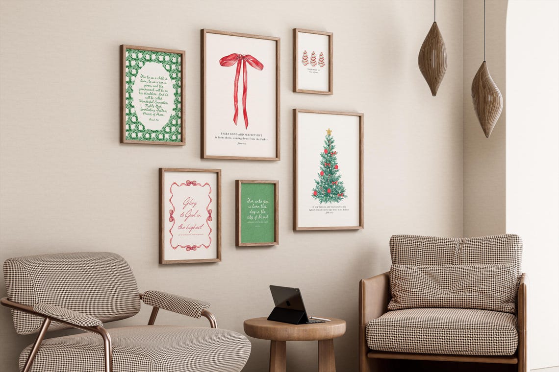 Coquette Christmas Bible Verse Poster Set of Six Modern Christian ...