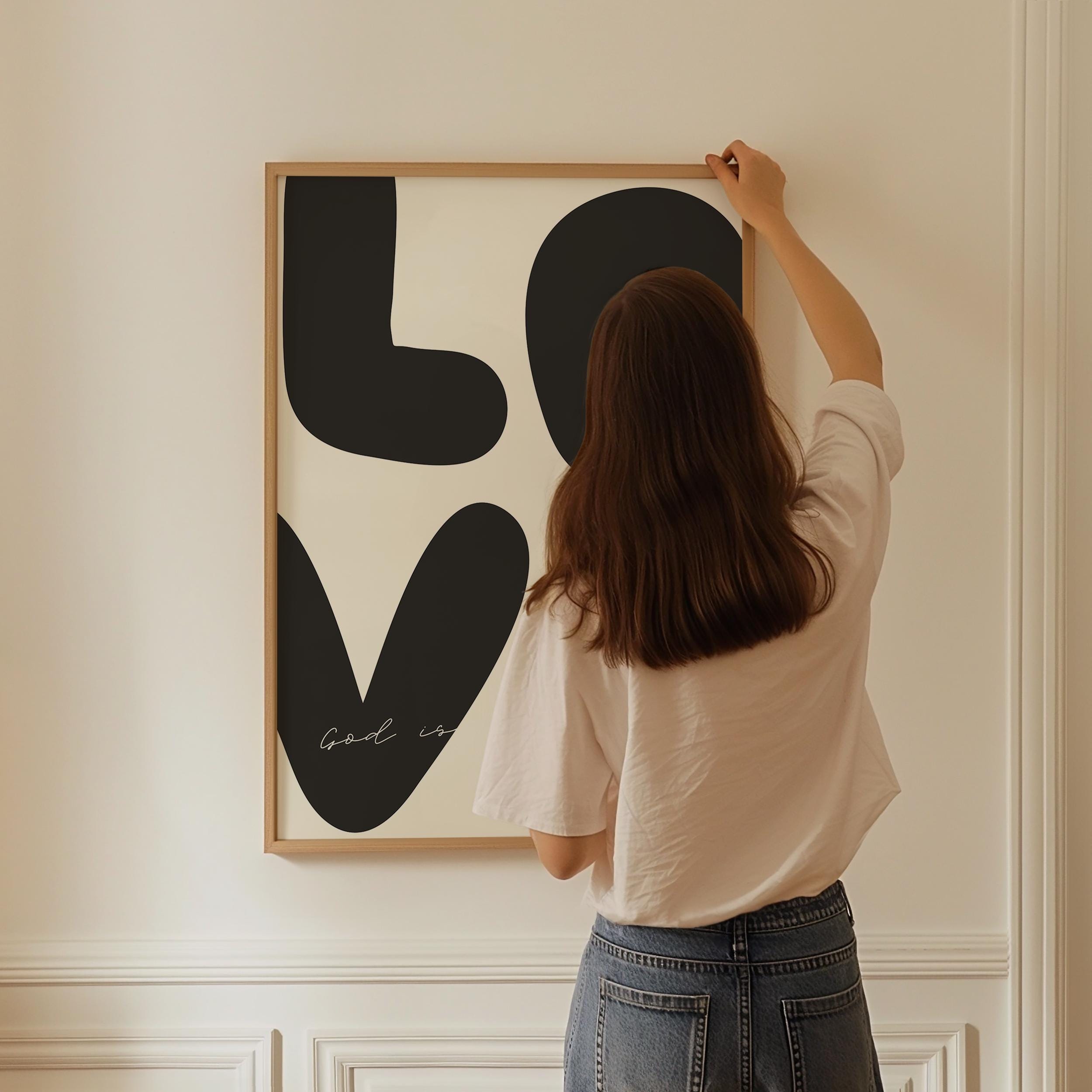 Retro God is Love Bible Verse Poster, B&W Aesthetic Christian Print ...