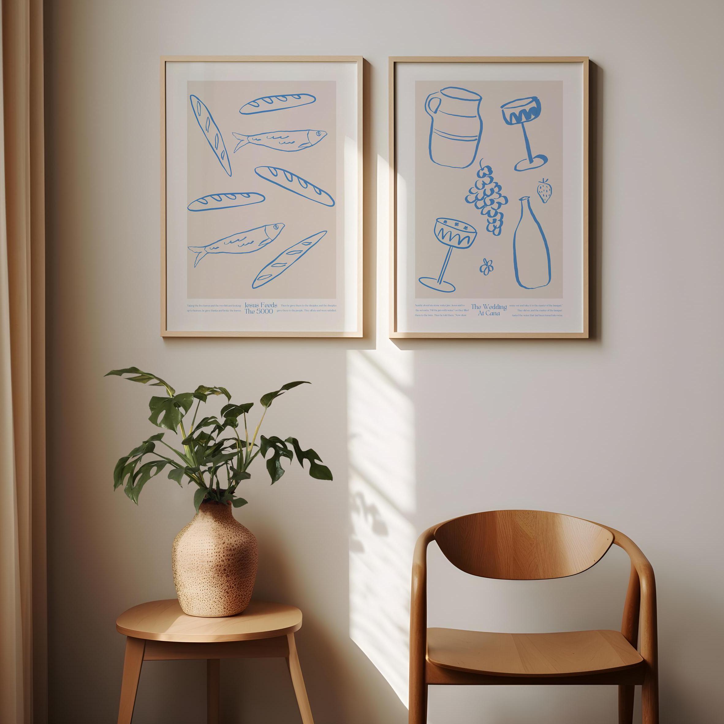 Christian Wall Art Set of 2 Jesus Feeds the 5000 Wedding at Cana ...