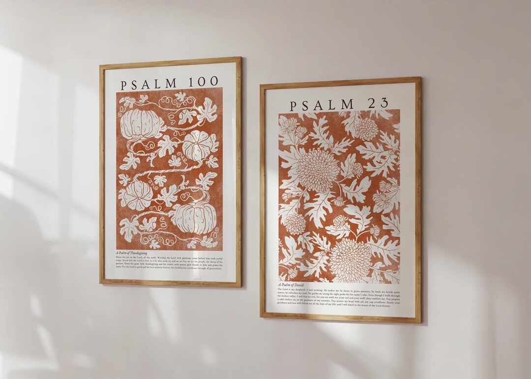 Fall Botanical Psalms Art Print Set of Two Christian Modern Art Orange ...
