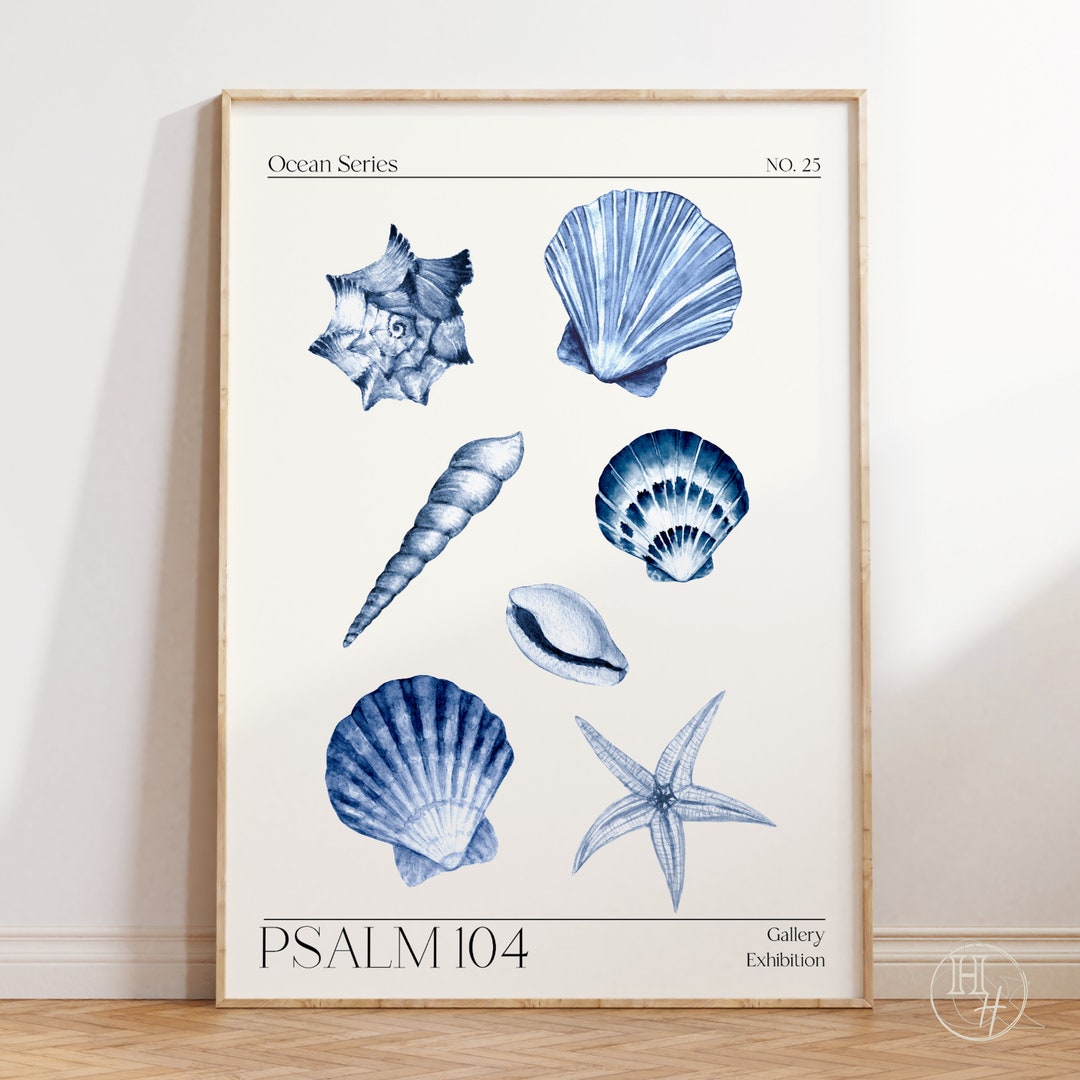 Blue Bible Art Modern Seashell Scripture Quote Print Beachy Faith Wall ...