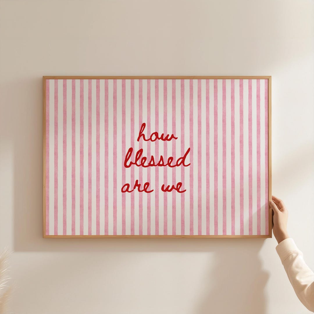 Girly Pink Christian Wall Art How Blessed Are We Preppy Stripe Poster ...
