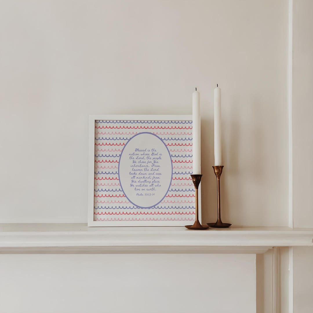 Patriotic Bible Verse Print 4th of July Christian Wall Art Modern Psalm ...