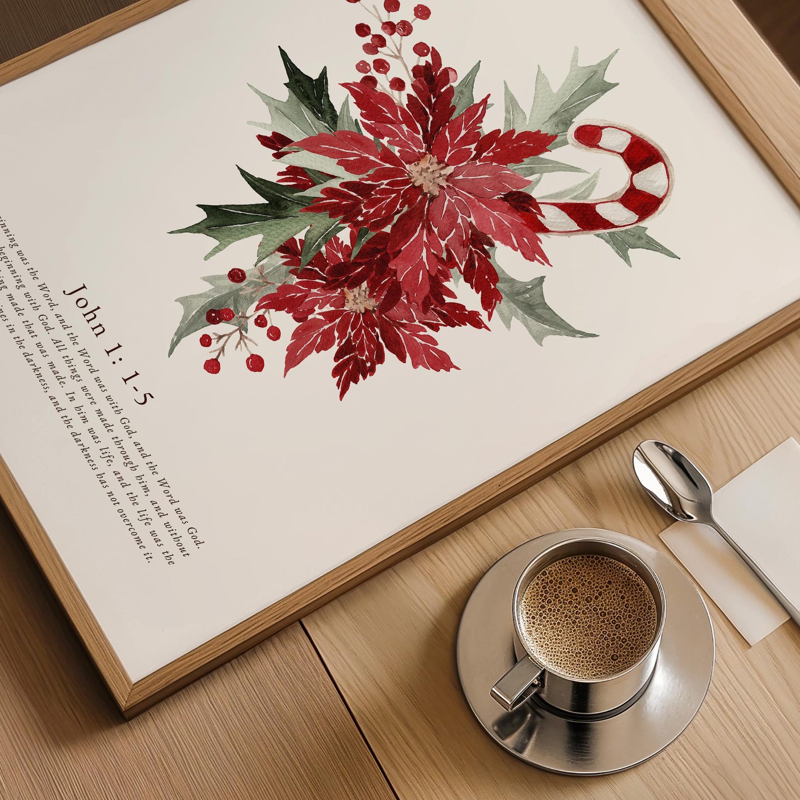 Modern Christian Christmas Botanical Print Seasonal Poinsettia Painting ...