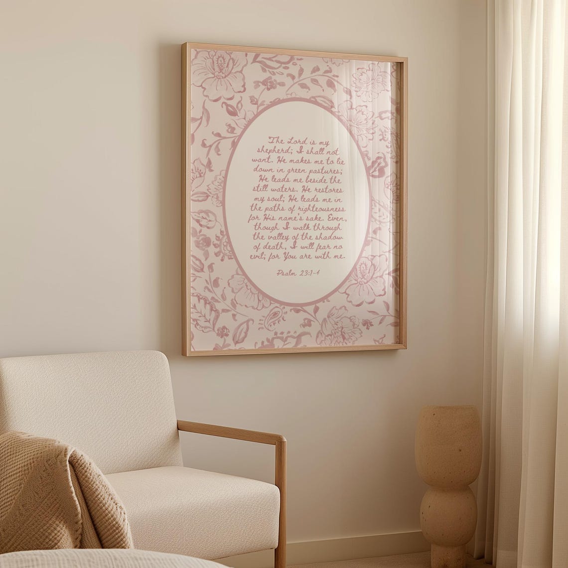 Pink Psalm 23 Bible Verse Wall Art Christian Nursery Poster Vintage ...