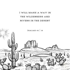 Bible Verse Wall Art Desert Landscape, Modern Western Line Art Print ...