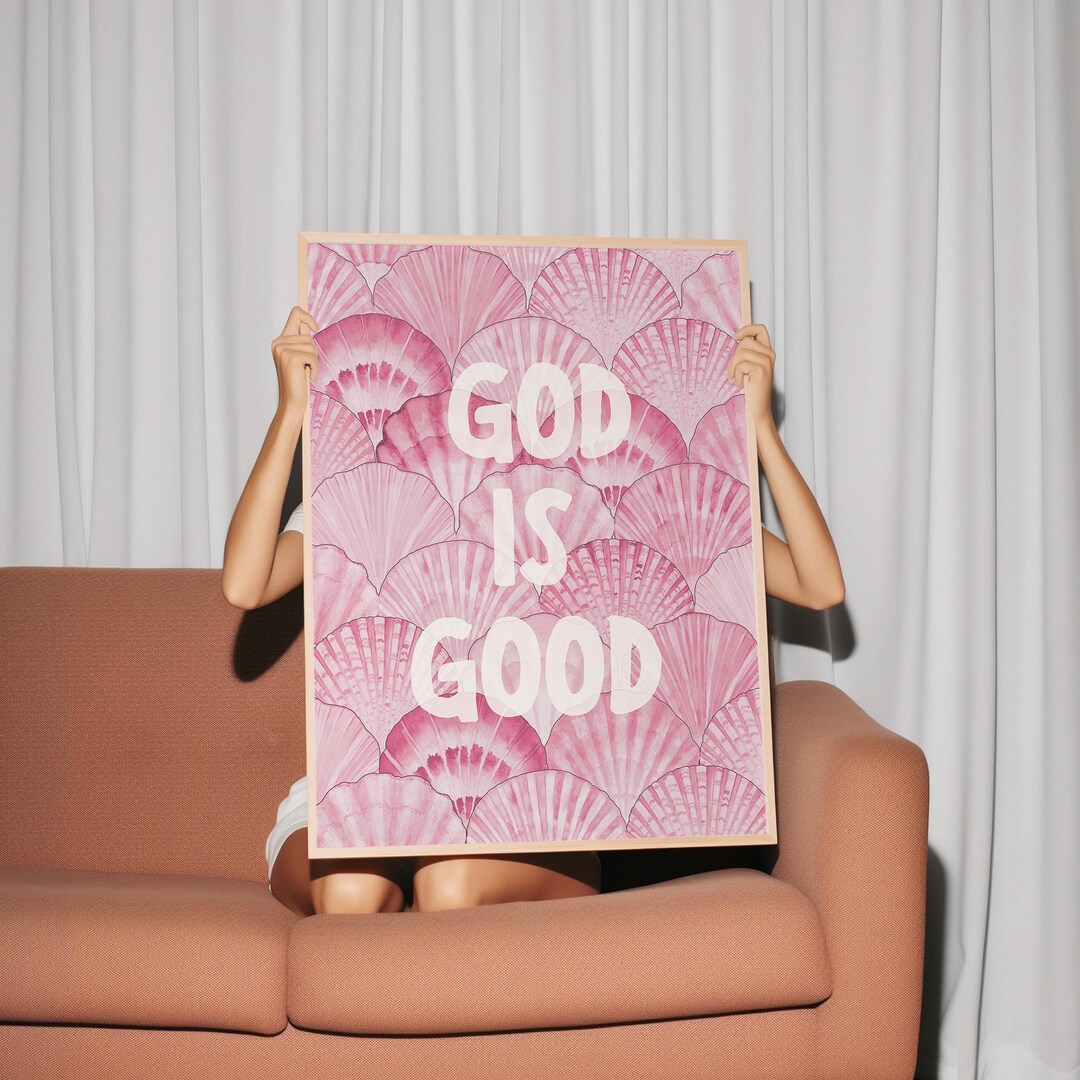 God is Good Pink Bible Verse Poster Beachy Christian Wall Art Coastal ...