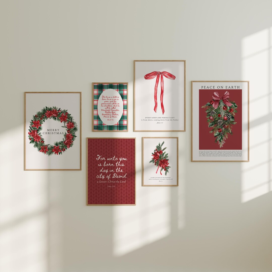 Modern Christian Christmas Gallery Wall Set of 6 Bible Verse Holiday ...