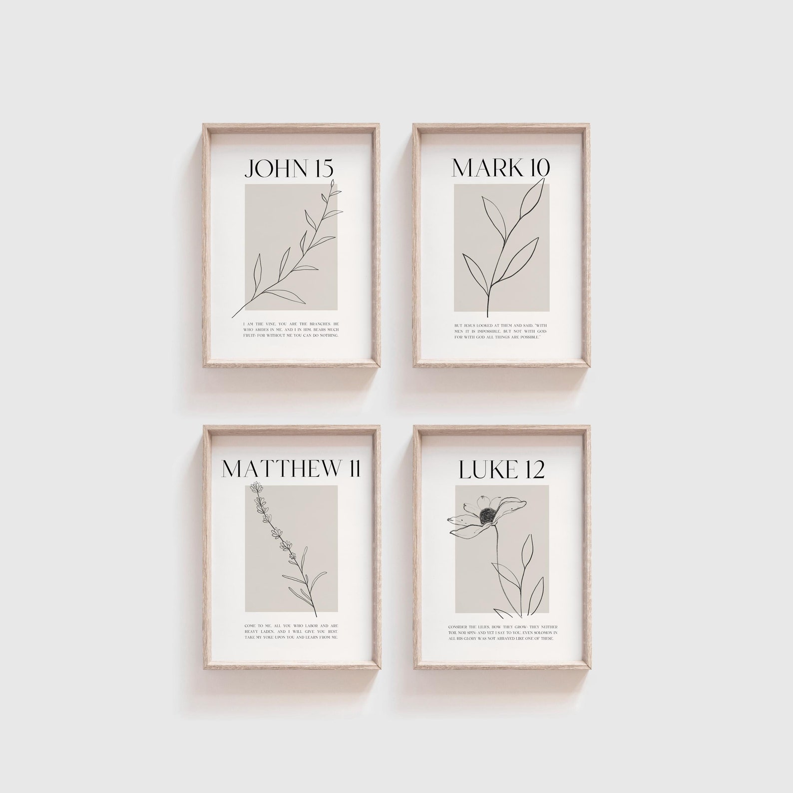 Minimalist Christian Poster Set of Four Gallery Wall Modern Bible Verse ...