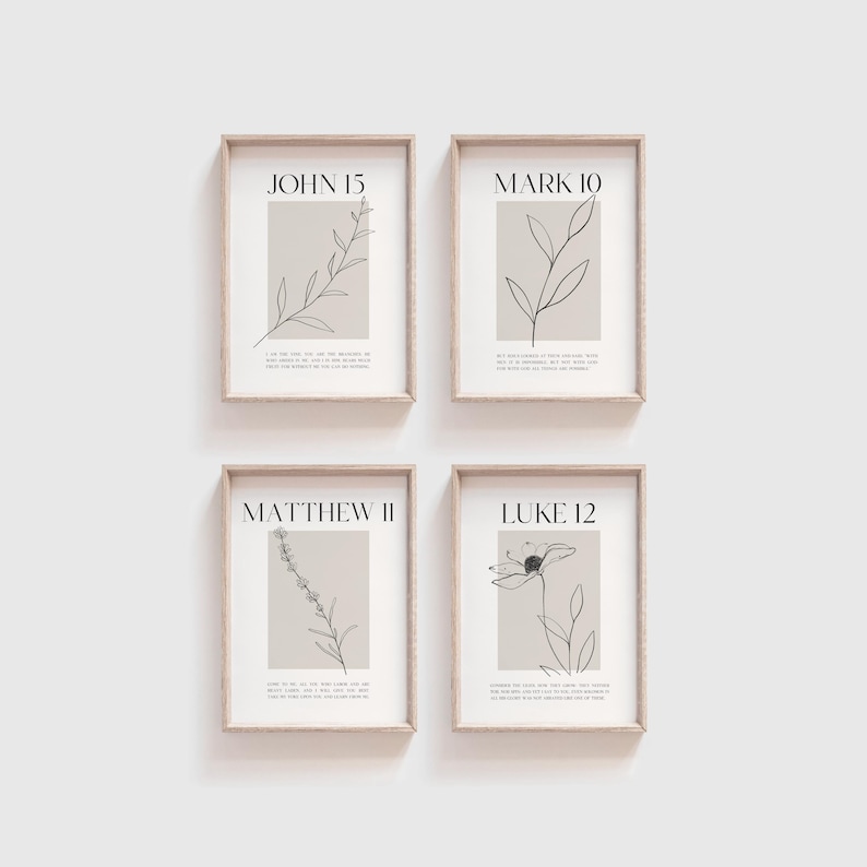 Minimalist Christian Poster Set of Four Gallery Wall Modern Bible Verse ...