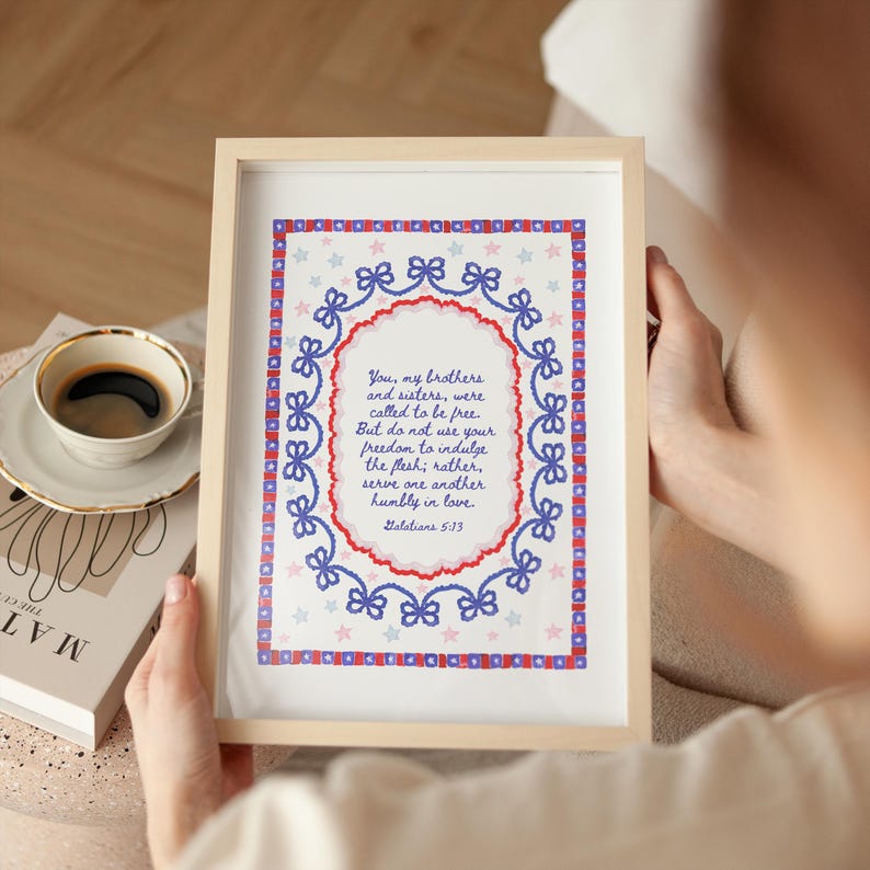 Fourth of July Bible Verse Poster Coquette Bow Christian Wall Art ...
